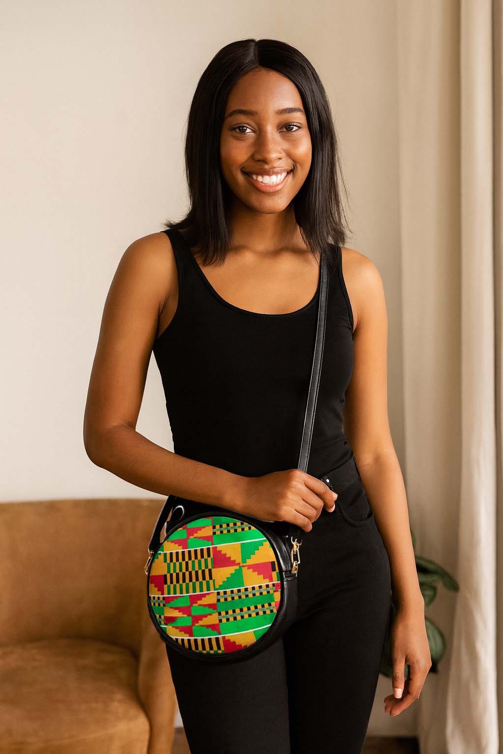 African Bag Sling Round Ethnic Kente Pattern | Best